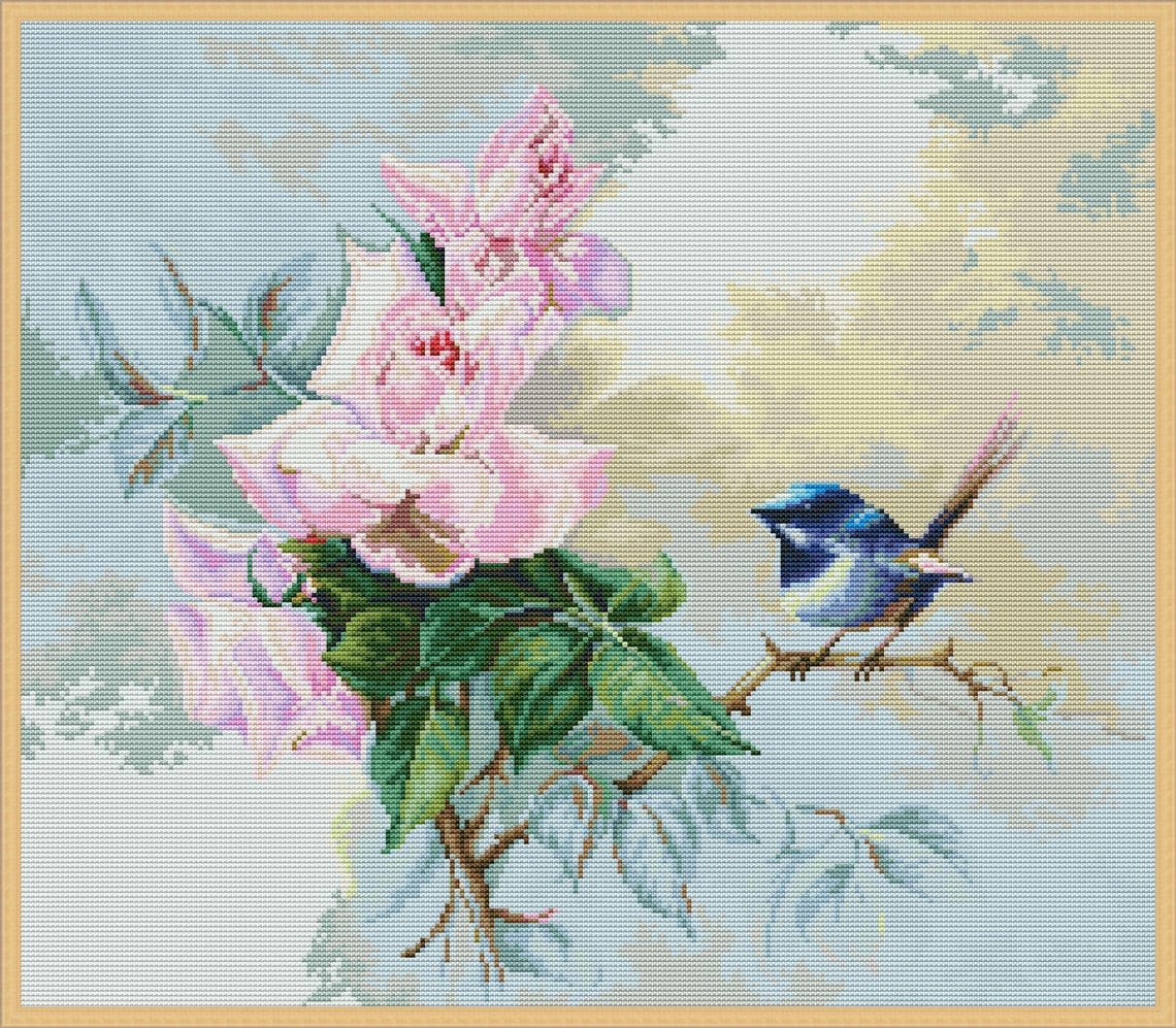 Goldfinch and Roses, Counted Cross Stitch Pattern, Birds on a Branch ...