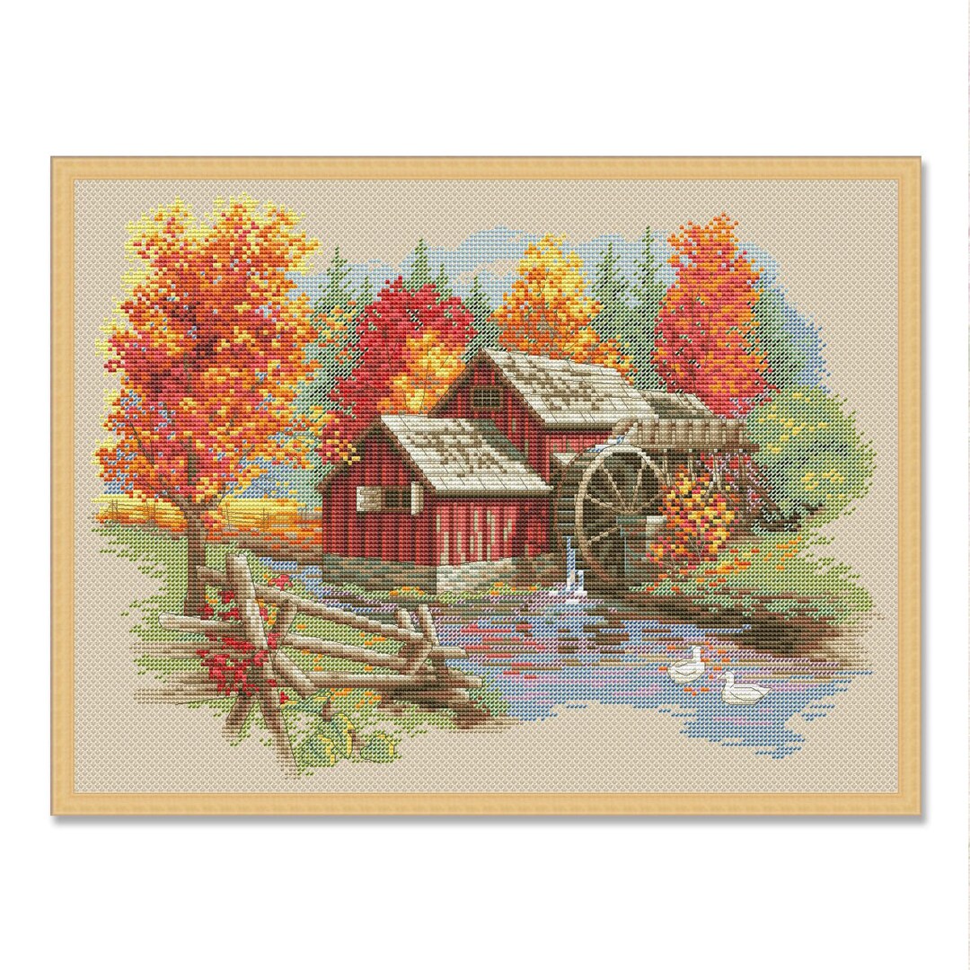 Glory of Autumn, Counted Cross Stitch Pattern, Village Cottage, Autumn ...