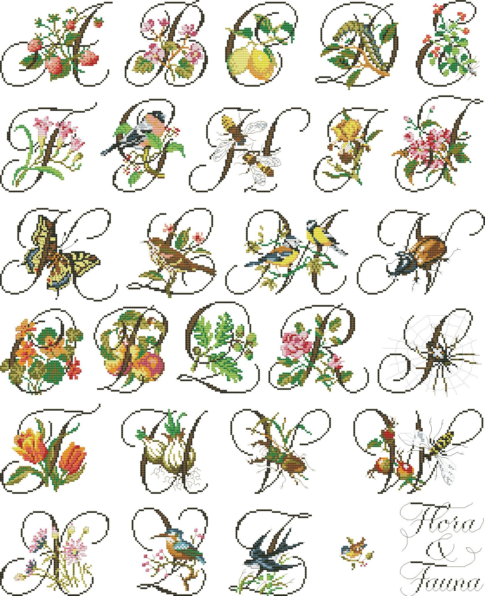 Flora Fauna Alphabet, Counted Cross Stitch Pattern, Floral Letters ...