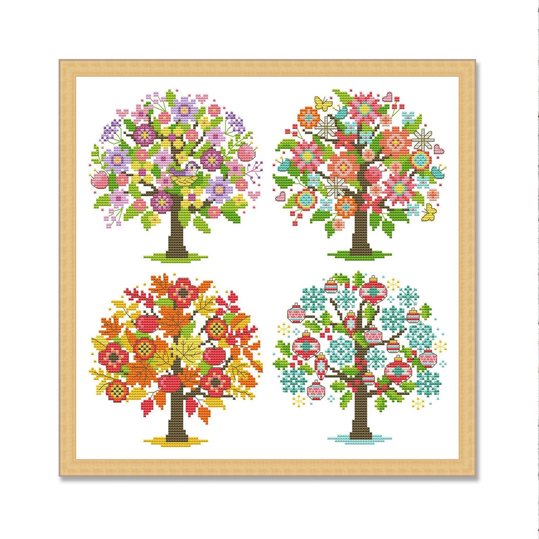 Seasonal Trees, Counted Cross Stitch Pattern, Digital PDF, Modern Decor ...