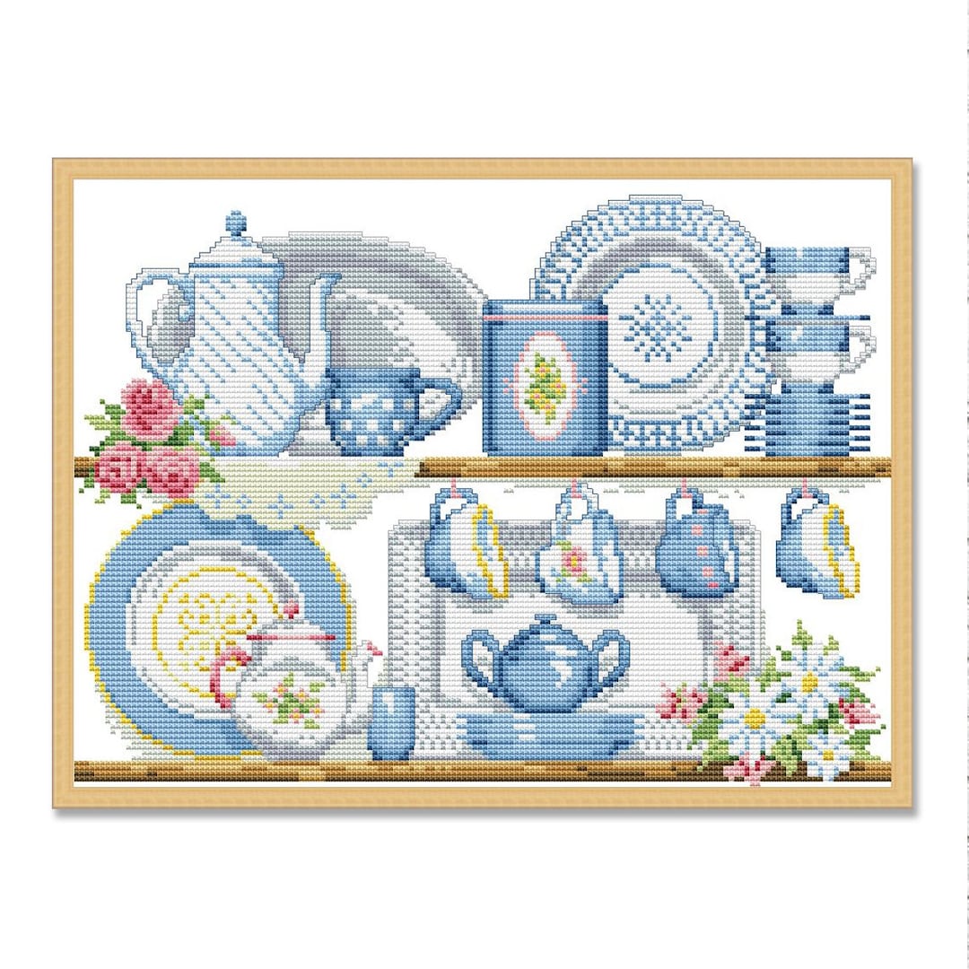 Kitchen Shelf, Counted Cross Stitch Pattern, Kitchen Still Life, Cups ...