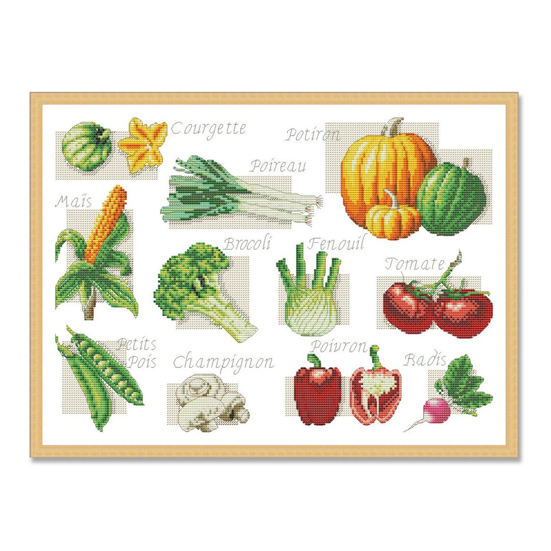 Vegetables Sampler, Counted Cross Stitch Pattern, Kitchen Still Life ...