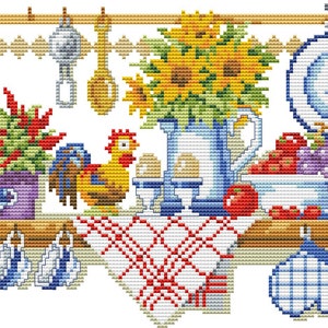 Country Kitchen Shelf, Counted Cross Stitch Pattern, Kitchen Still Life ...