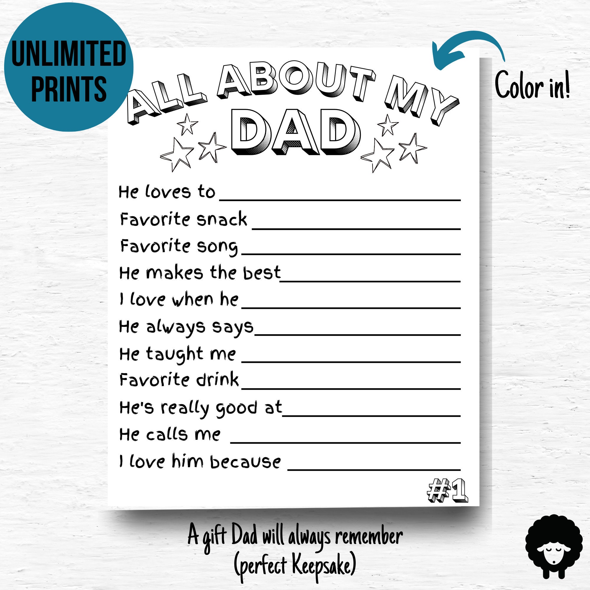 All About My Dad Digital Download || Instant Print || Father's Day ...