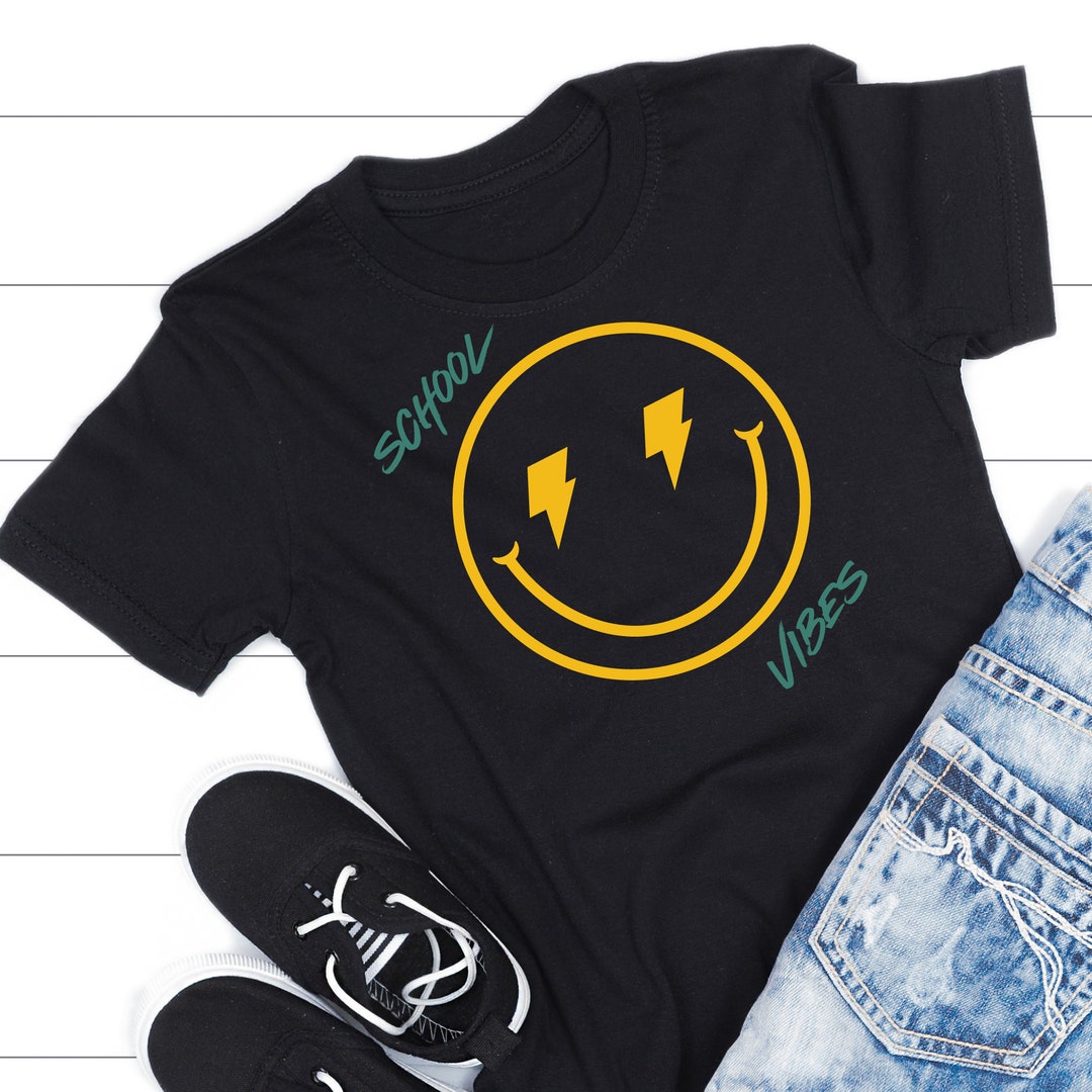 Retro School Vibes Smiley Face SVG/GNG || Lightning Bolt Smiley Face ...