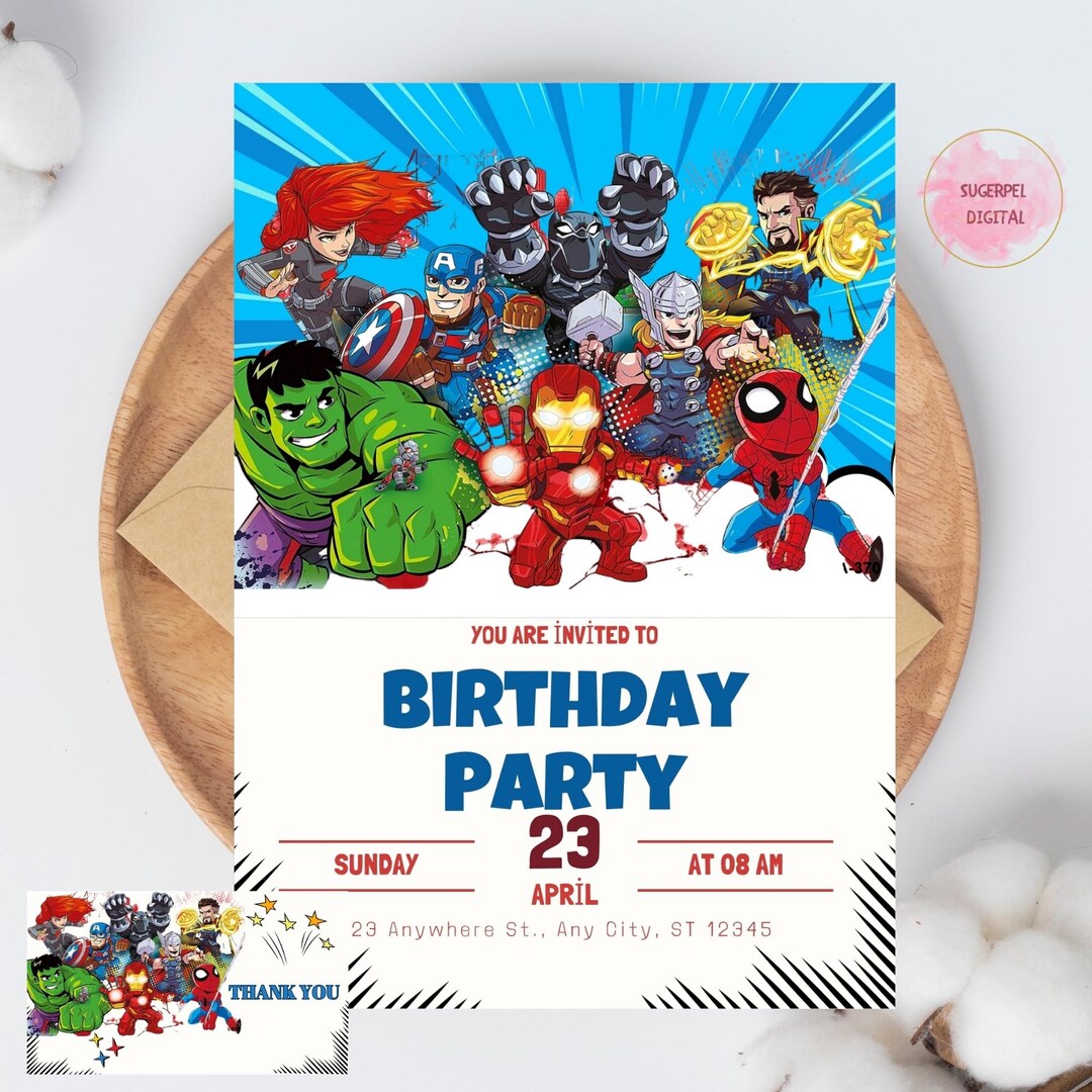 Avengers Birthday Invitation Template, Digital Kids Party Template ...