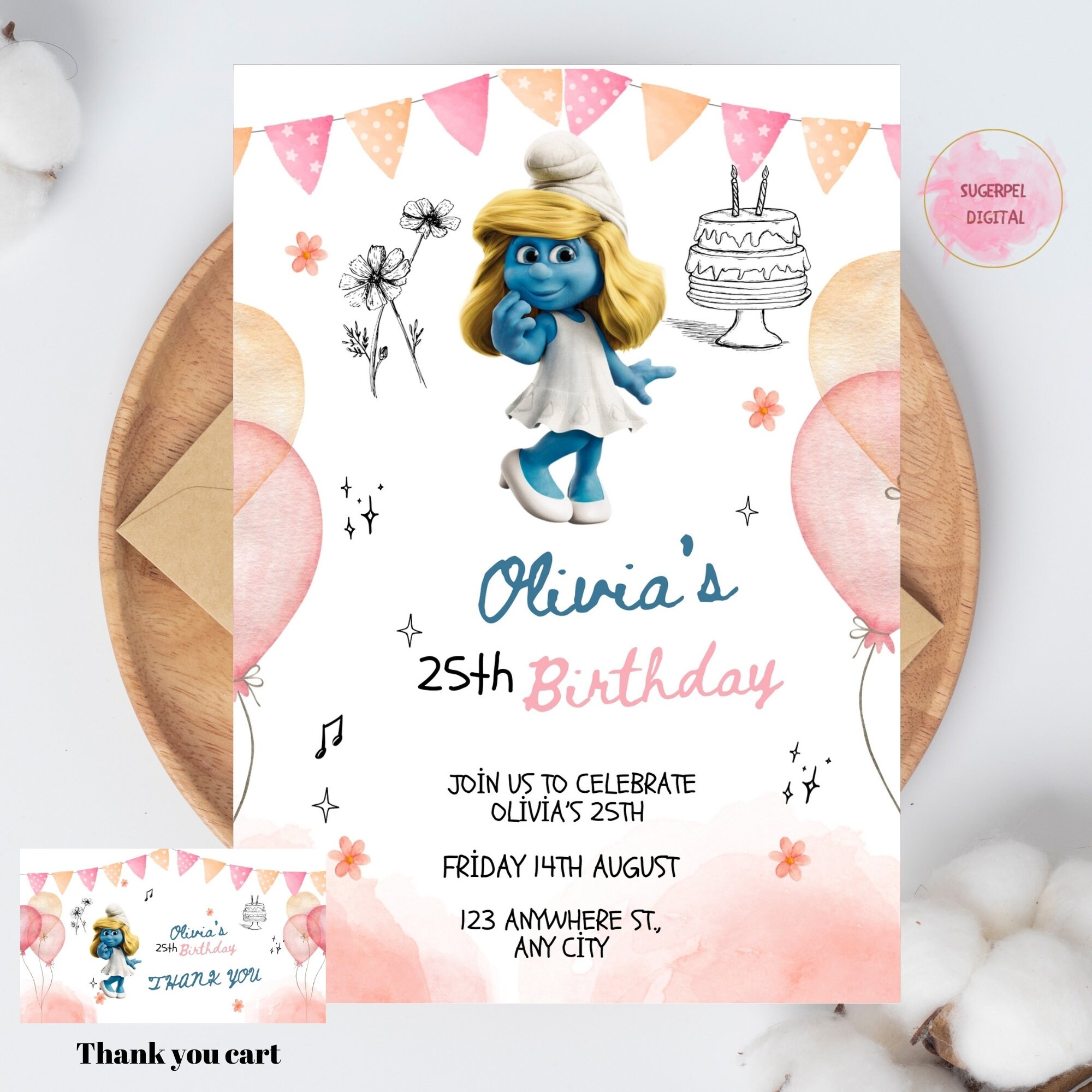 Editable Smurfs Birthday Party Invitation Template ,smurfs Invite for ...