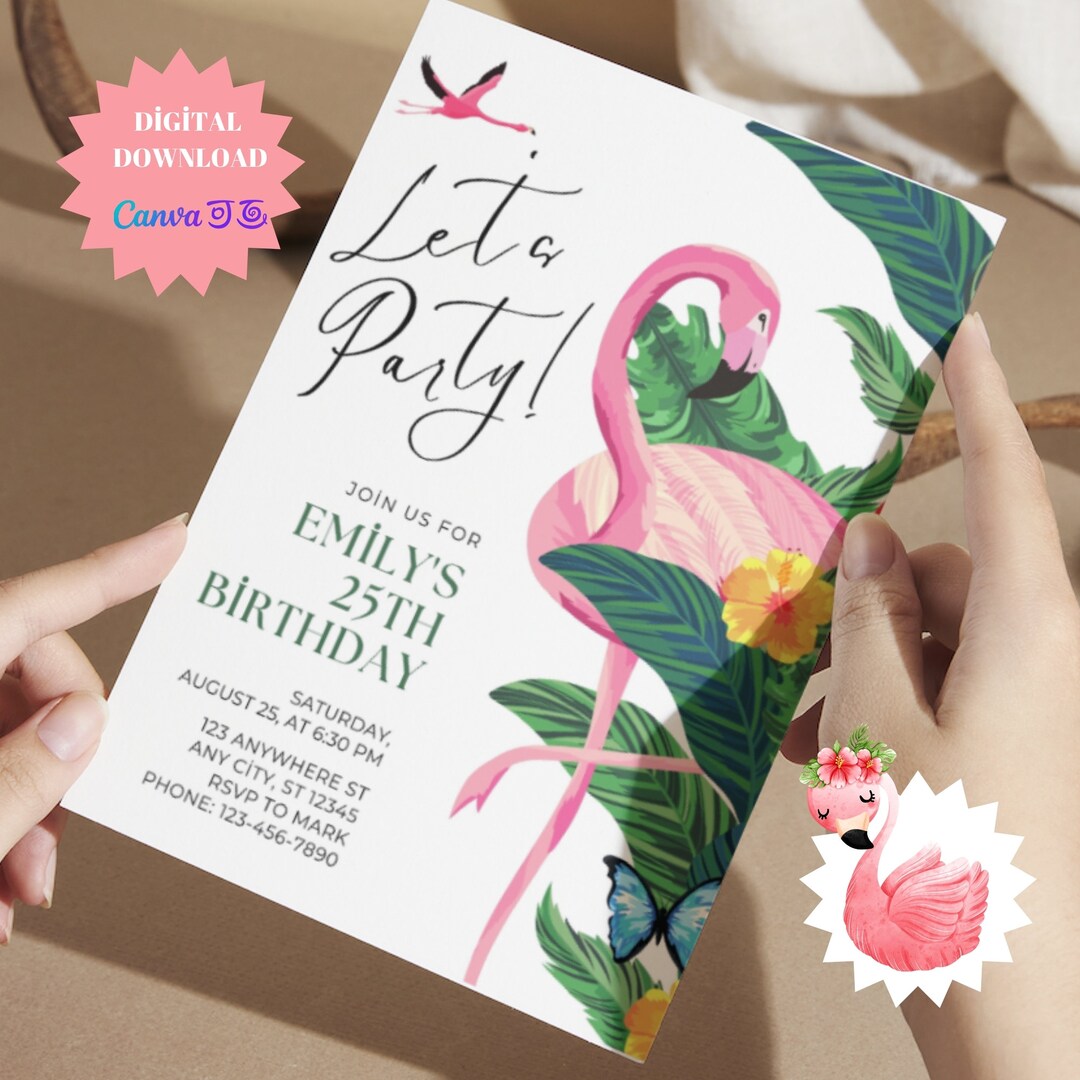 Editable Flamingo Birthday Invitation Template, Flamingle Invitation ...