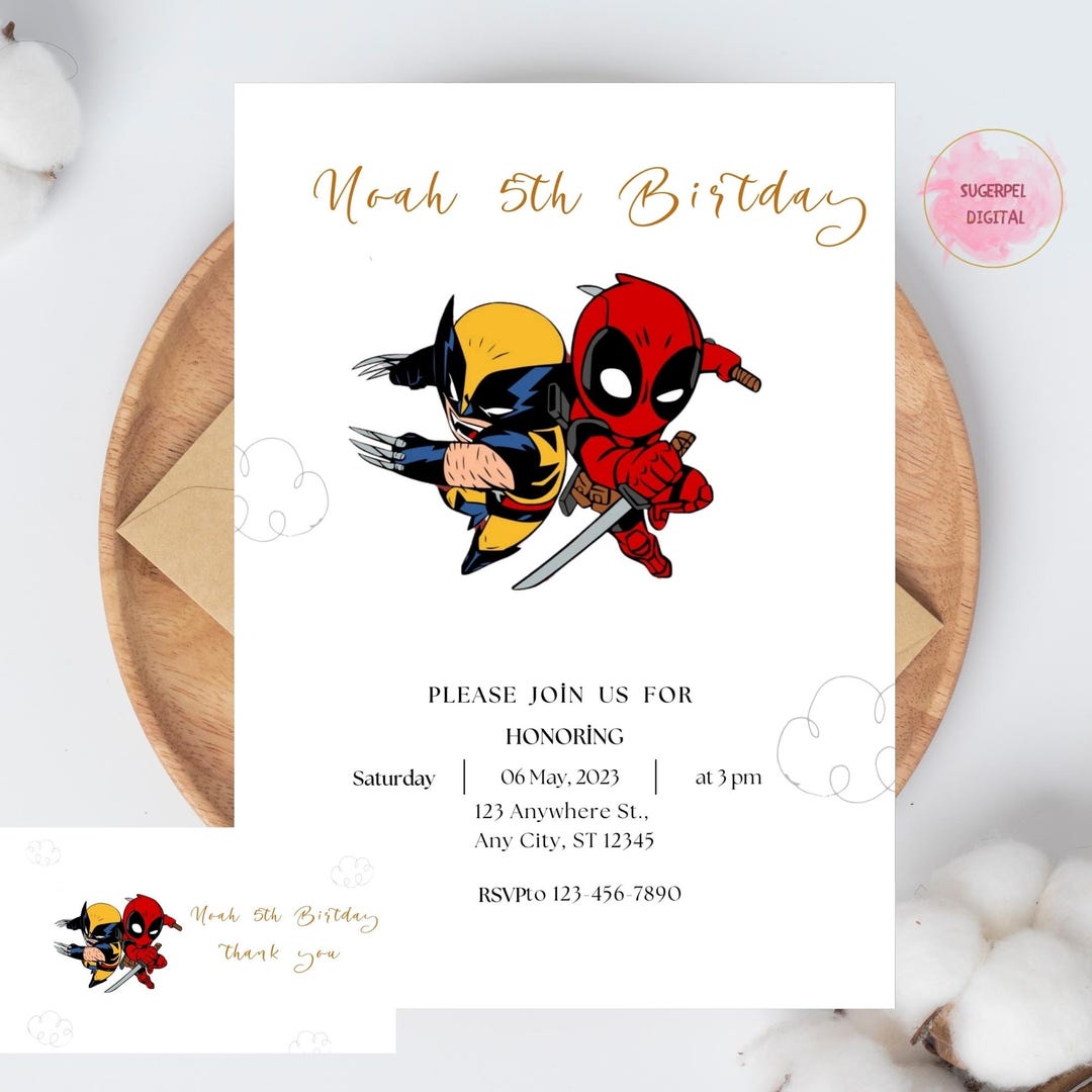 Deadpool and Wolverine Birthday Invitation Funny Deadpool Invitation ...
