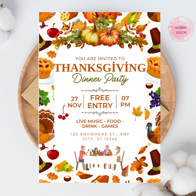 Thanksgiving Dinner Invitation, Let's Give Thanks Invitation Template ...