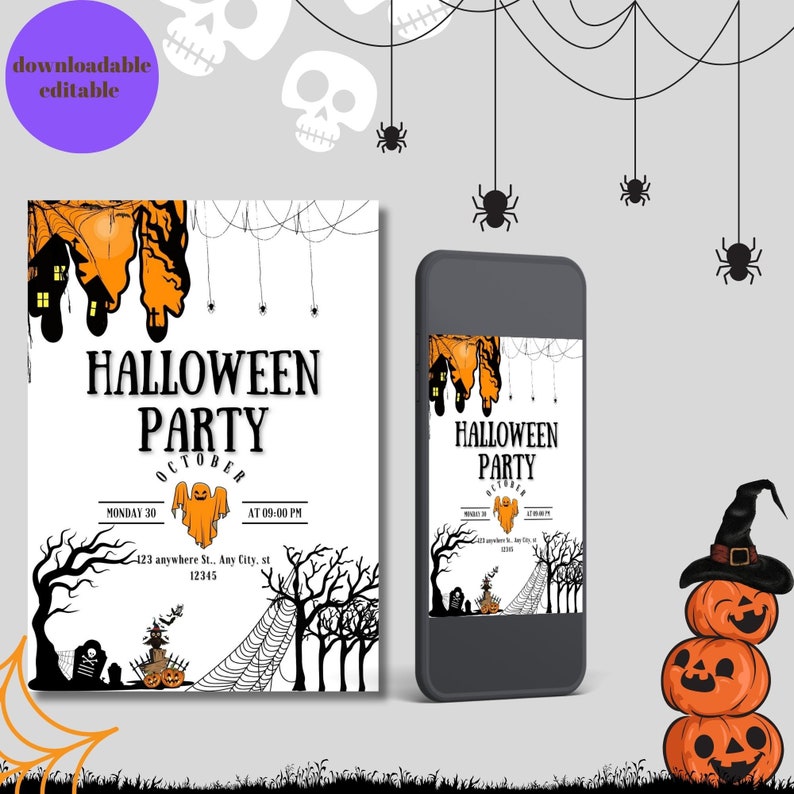 Editable Halloween Invitation, Halloween Party Invitation, Halloween Birthday Invitation ...