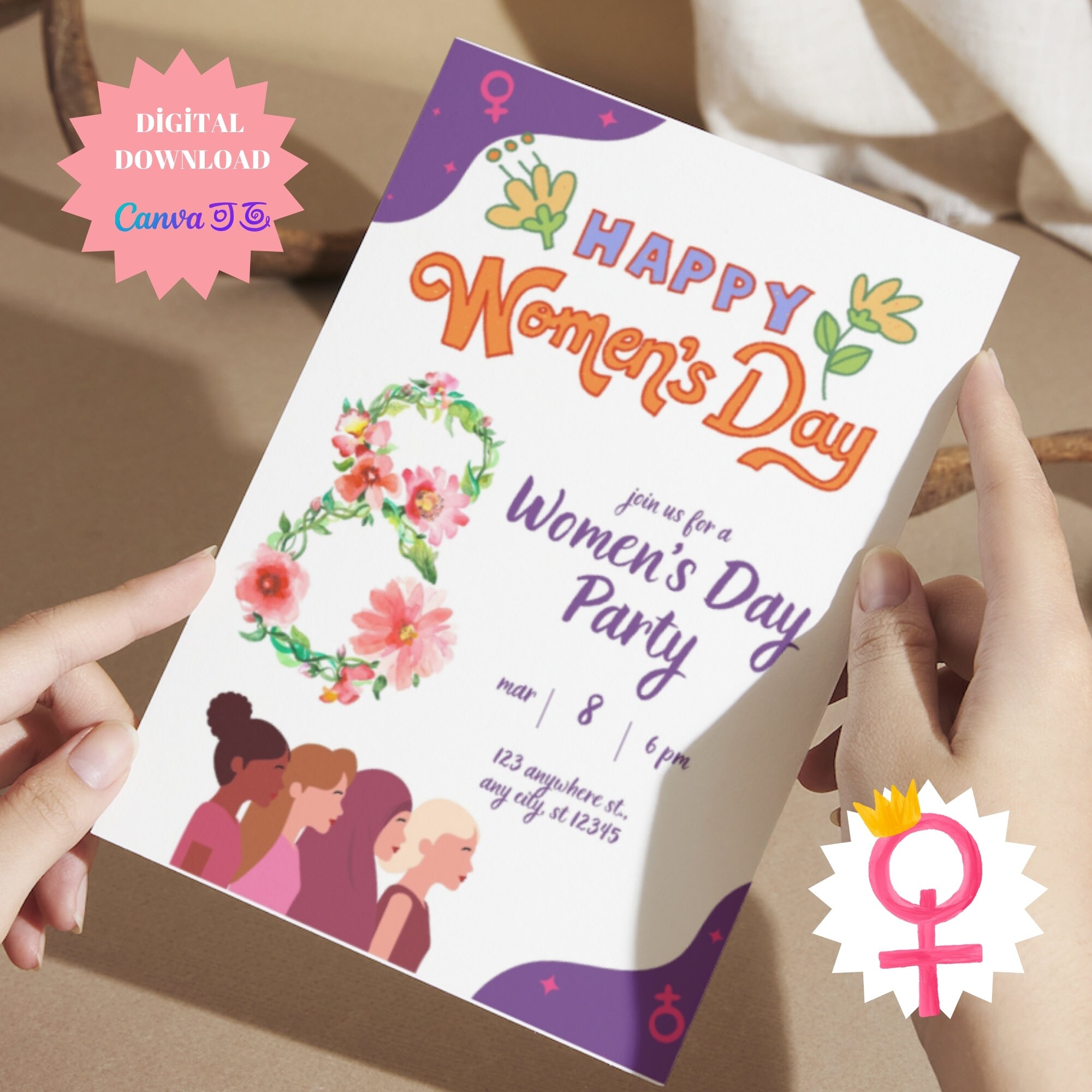Editable Women's Day Party Invitation Empowerment & Feminism Theme 5x7 ...