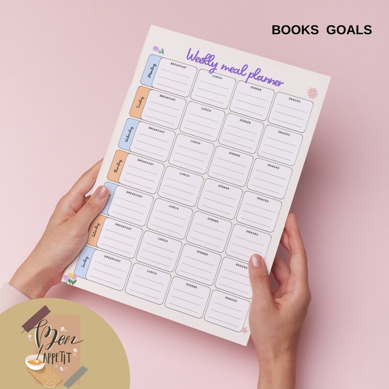 Printable Weekly Meal Planner Landscape, Food Diary, Meal Tracker, Food ...