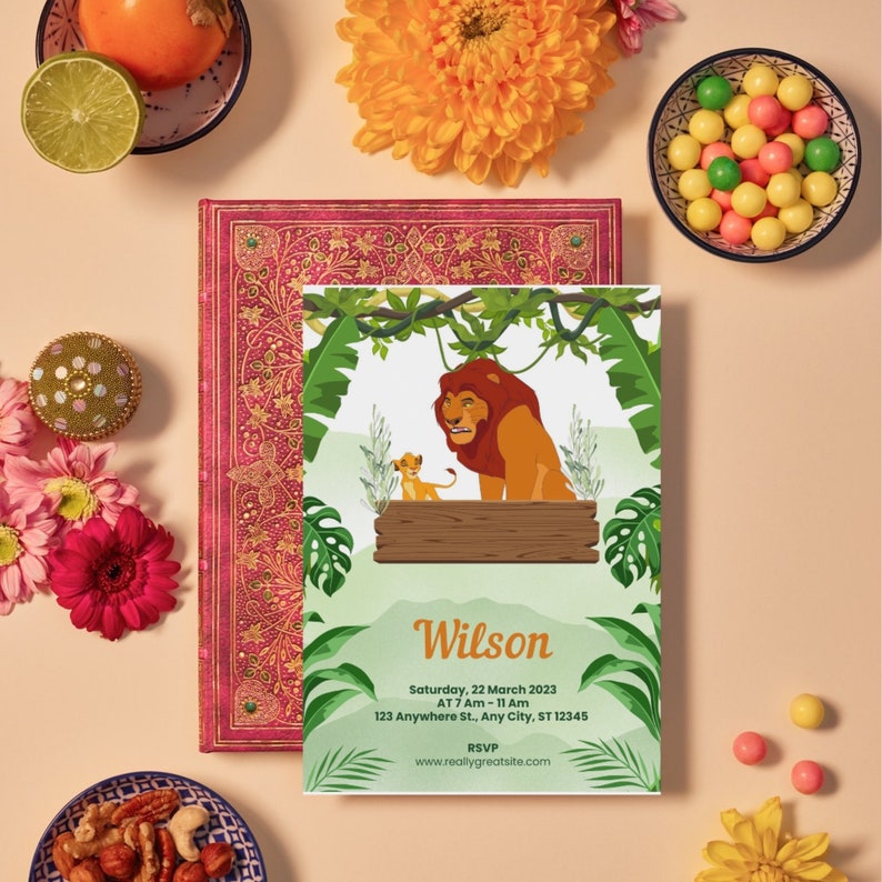Editable Lion King Birthday Invitation Template Safari Lion Jungle ...