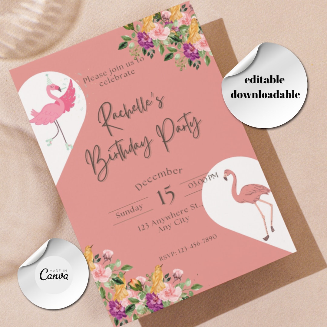 Editable Flamingo Birthday Invitation Template, Flamingle Invitation ...