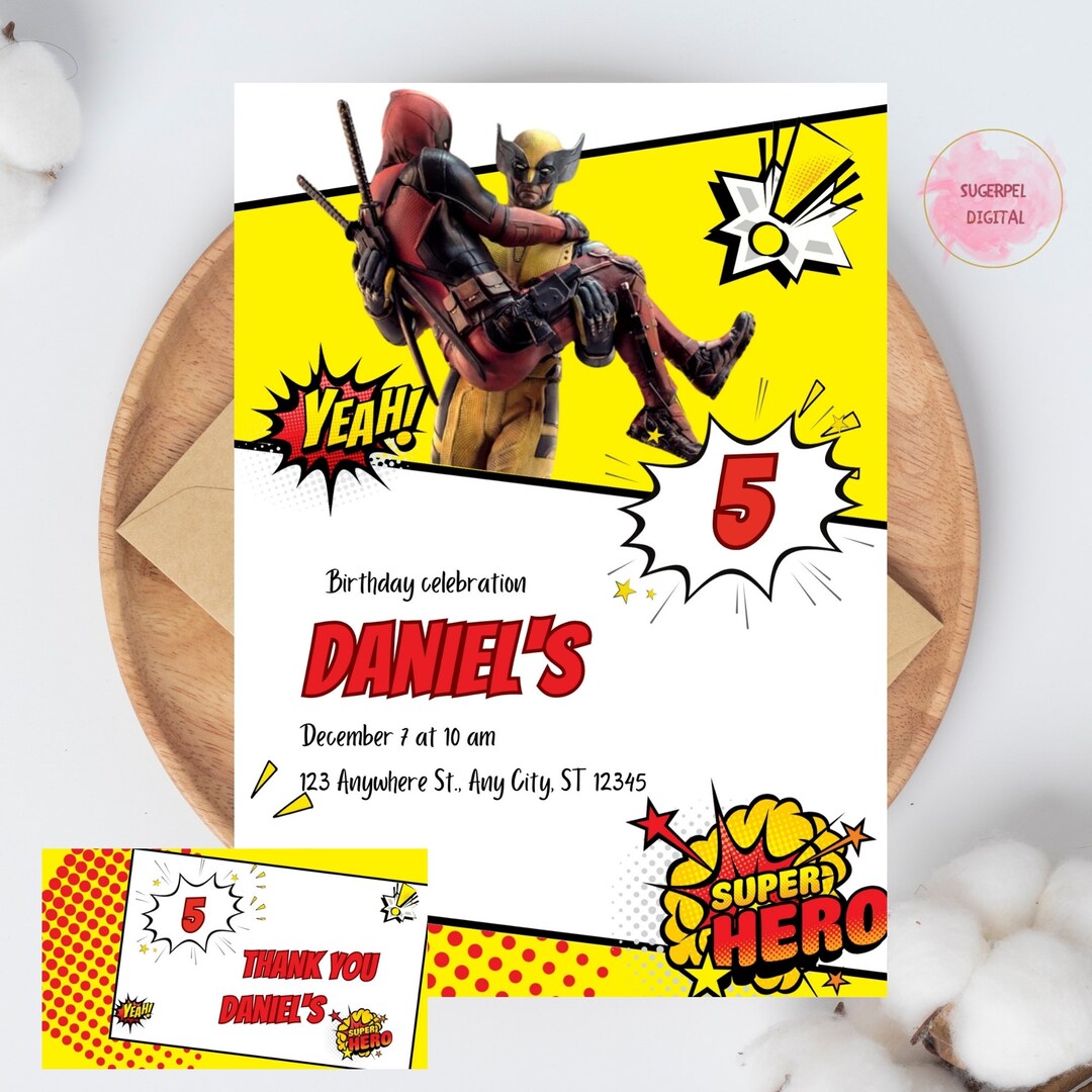 Invitación de cumpleaños de Deadpool y Wolverine Invitación divertida ...