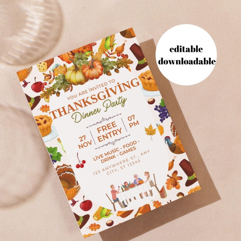 Thanksgiving Dinner Invitation, Let's Give Thanks Invitation Template ...