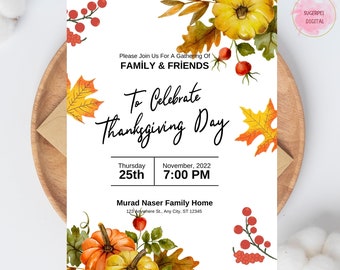 Thanksgiving Dinner Invitation, Let's Give Thanks Invitation Template ...