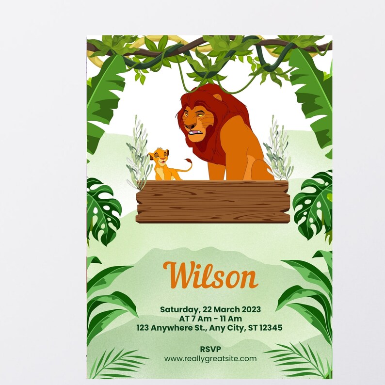 Editable Lion King Birthday Invitation Template Safari Lion Jungle ...