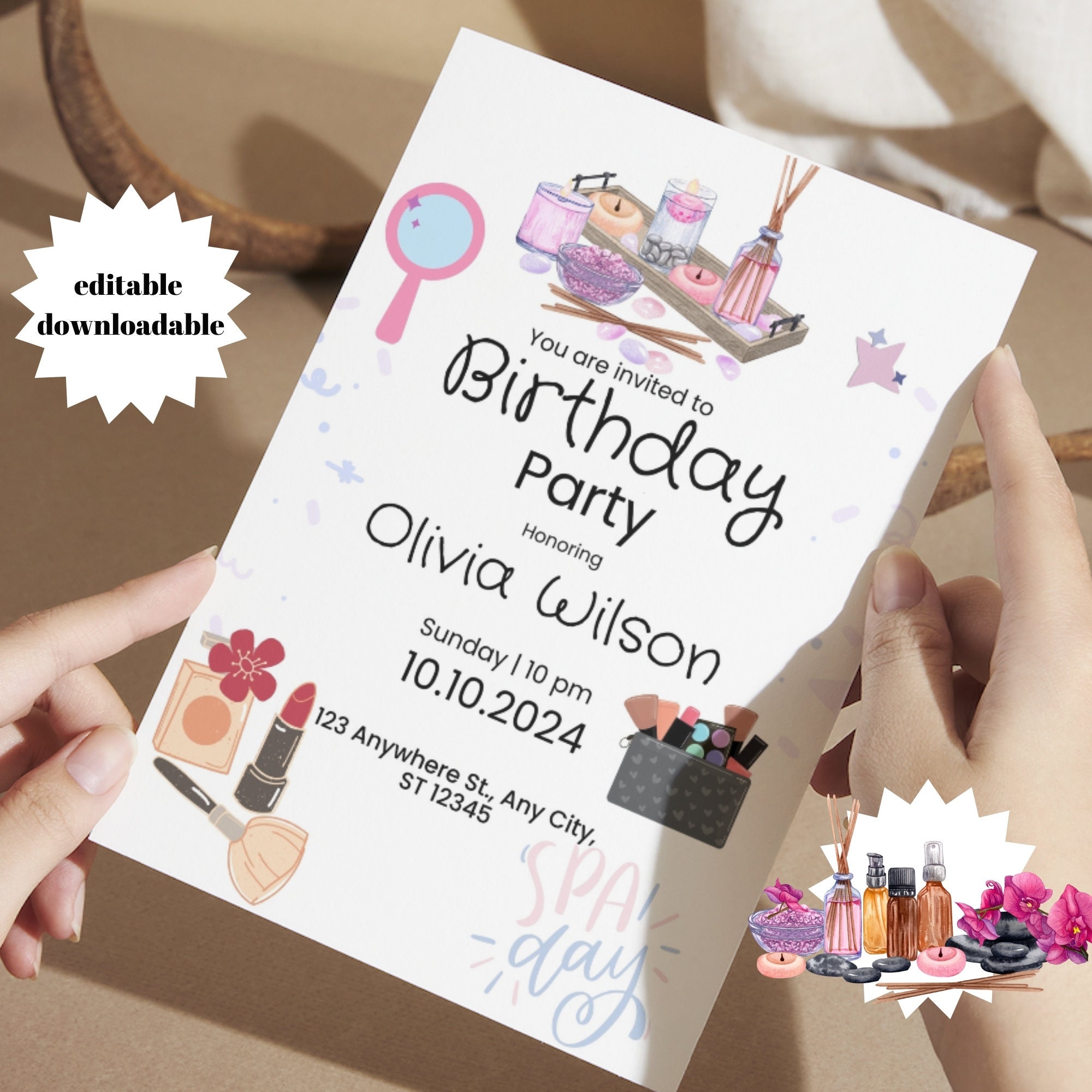 Spa Party Birthday Invitation Template Printable, Spa Party Birthday ...