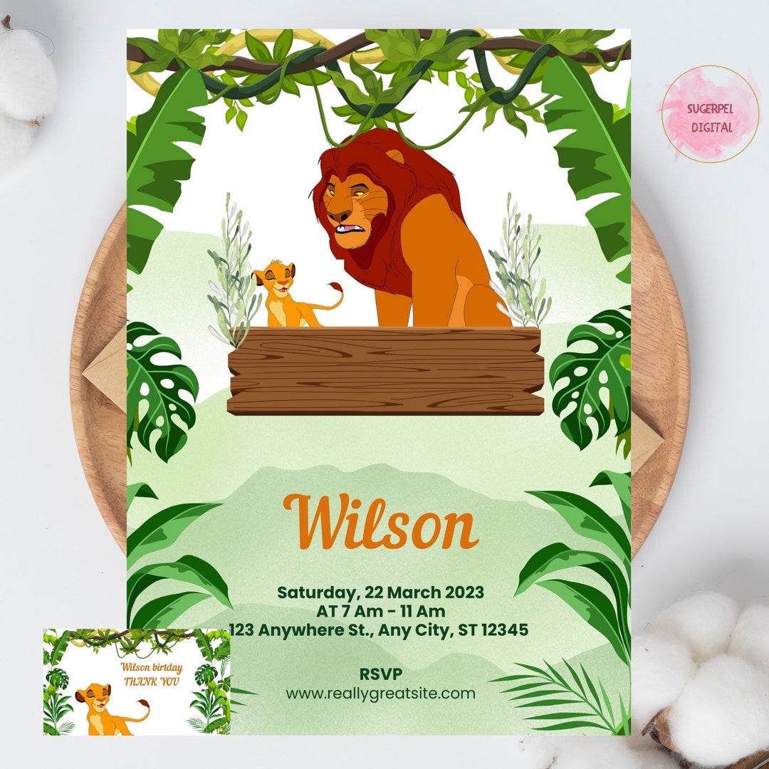 Editable Lion King Birthday Invitation Template Safari Lion Jungle ...