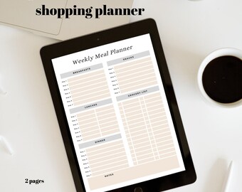 Digital Meal Planner and Shopping Planner, Digital Planner, Cookbook ...