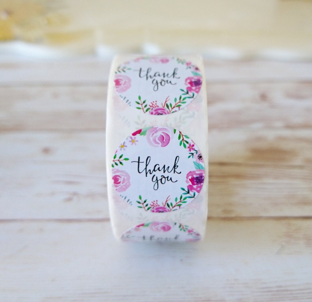 Flower Thank You Stickers, 1 Inch Round Roll of 500, Business Branding ...
