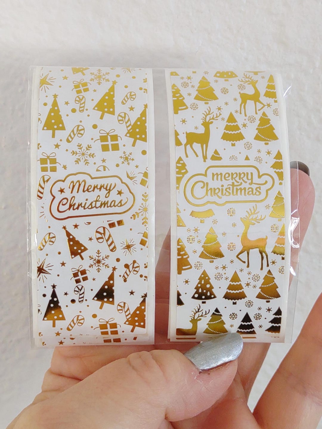 Gold Christmas Stickers, 3x1 Inch Rectangular Stickers, Roll of 120 ...