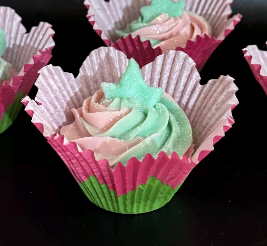 Handmade Cupcake Soap, Beautiful Pink and Green Swirls, Scent Notes of ...