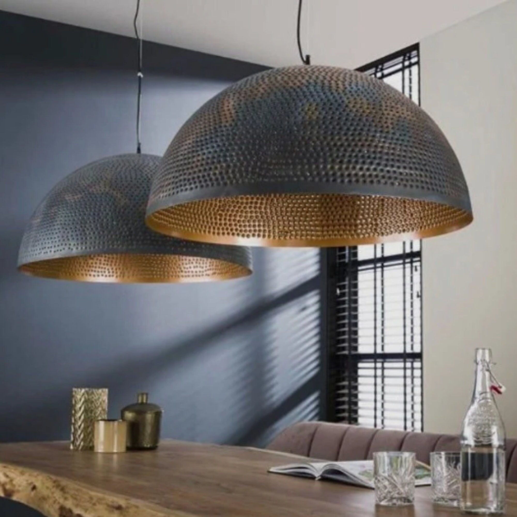 Set of 2 Black Ceiling Lamp Shades, Kitchen Island Pendant Lampshade ...