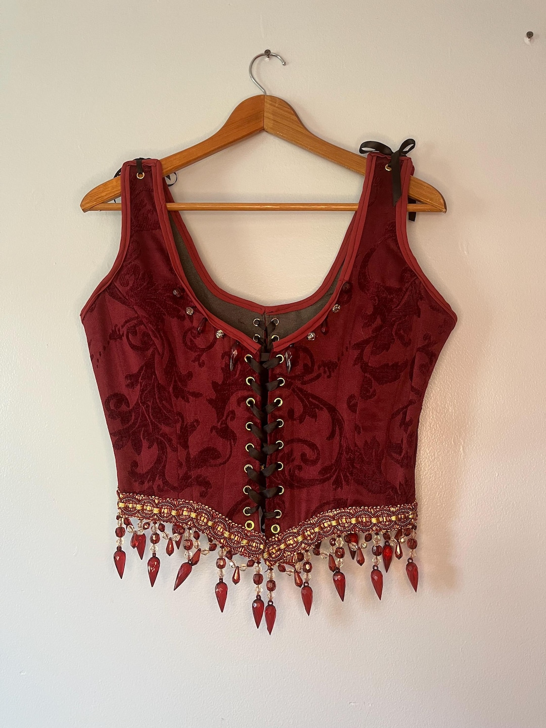 Red and Gold Renaissance Beaded Corset - Etsy