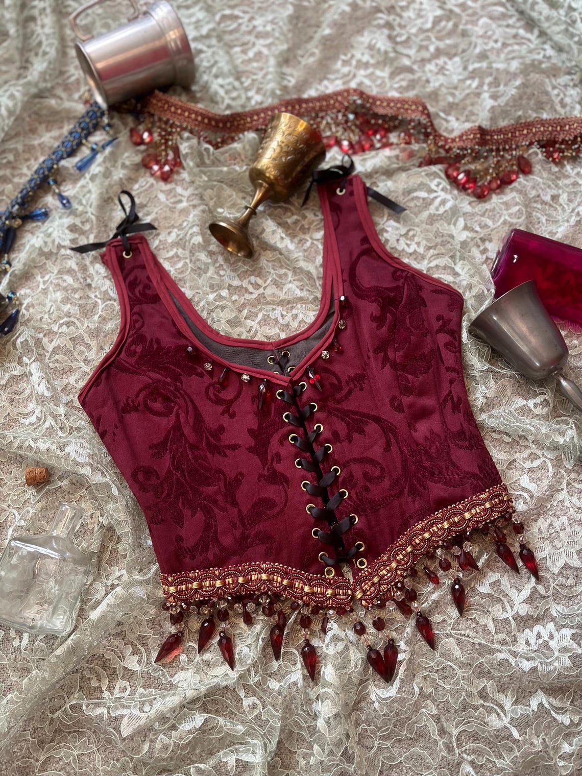 Red and Gold Renaissance Beaded Corset - Etsy