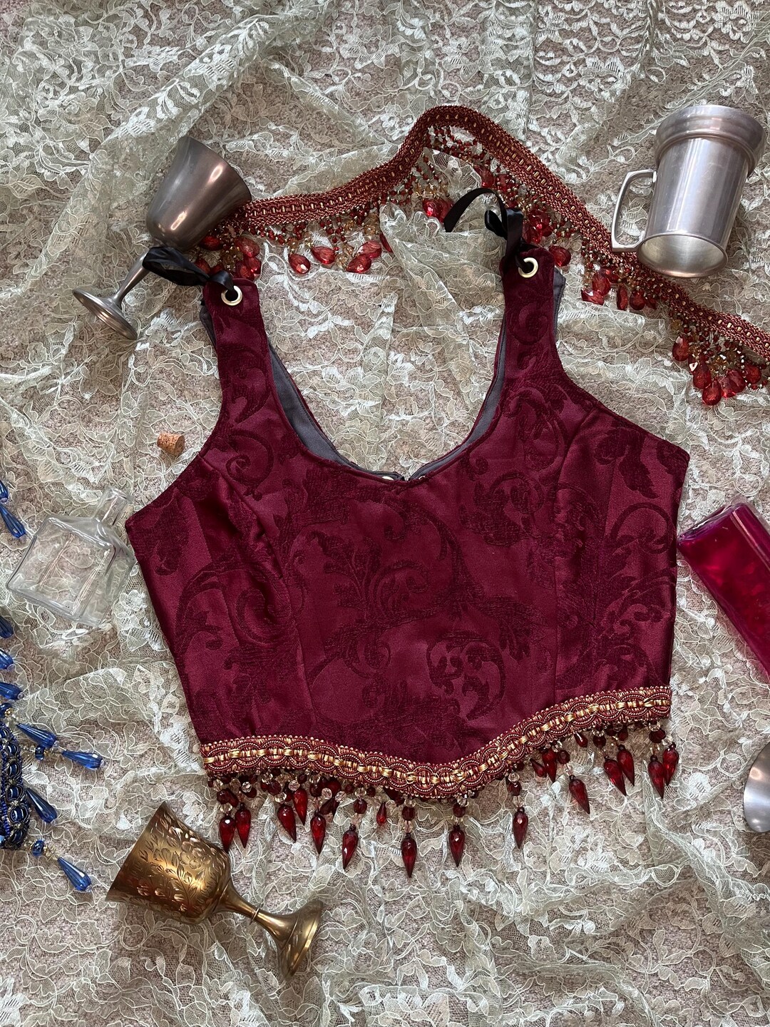 Red and Gold Renaissance Beaded Corset - Etsy