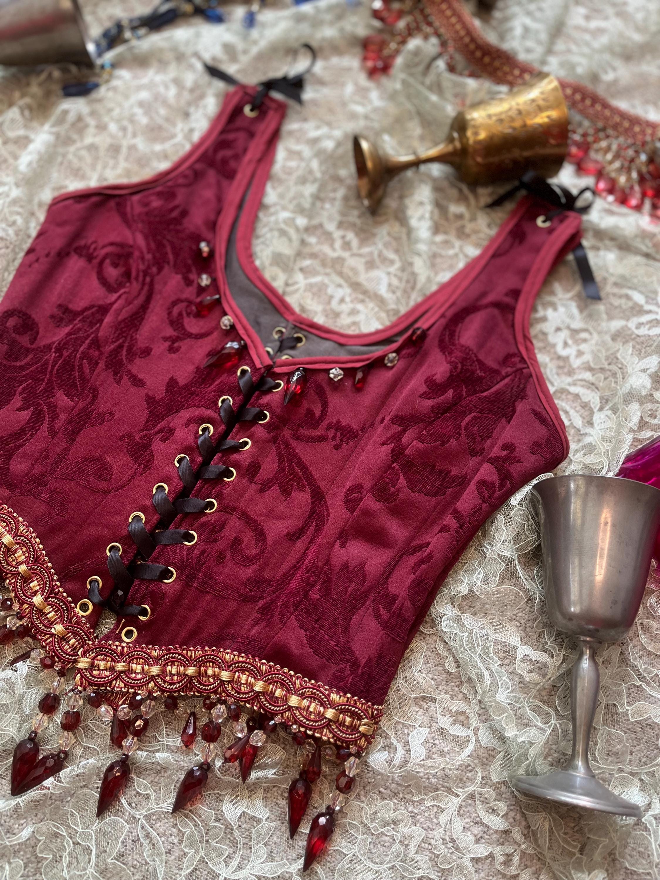 Red and Gold Renaissance Beaded Corset - Etsy