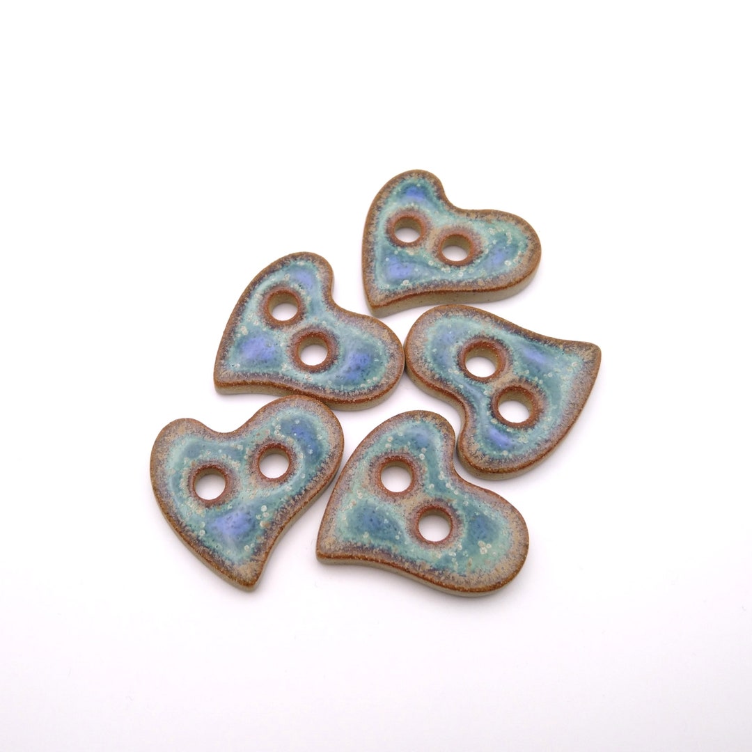 Handmade Heart Shaped Pottery, Ceramic Button, Blue-green Ocean, Large ...