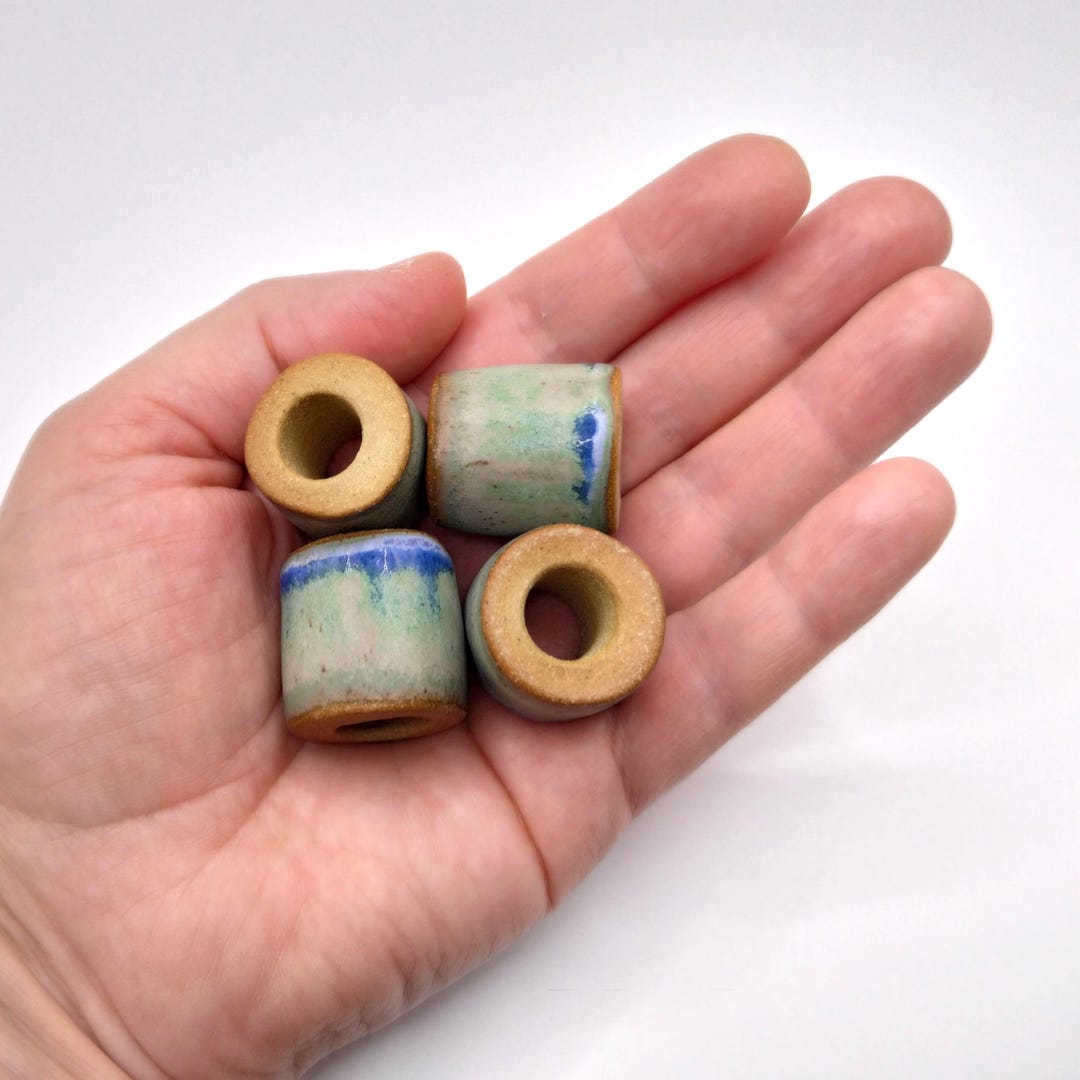 Giant Macrame Beads, Huge Pottery Beads, Set of 4 Extra Large Green ...