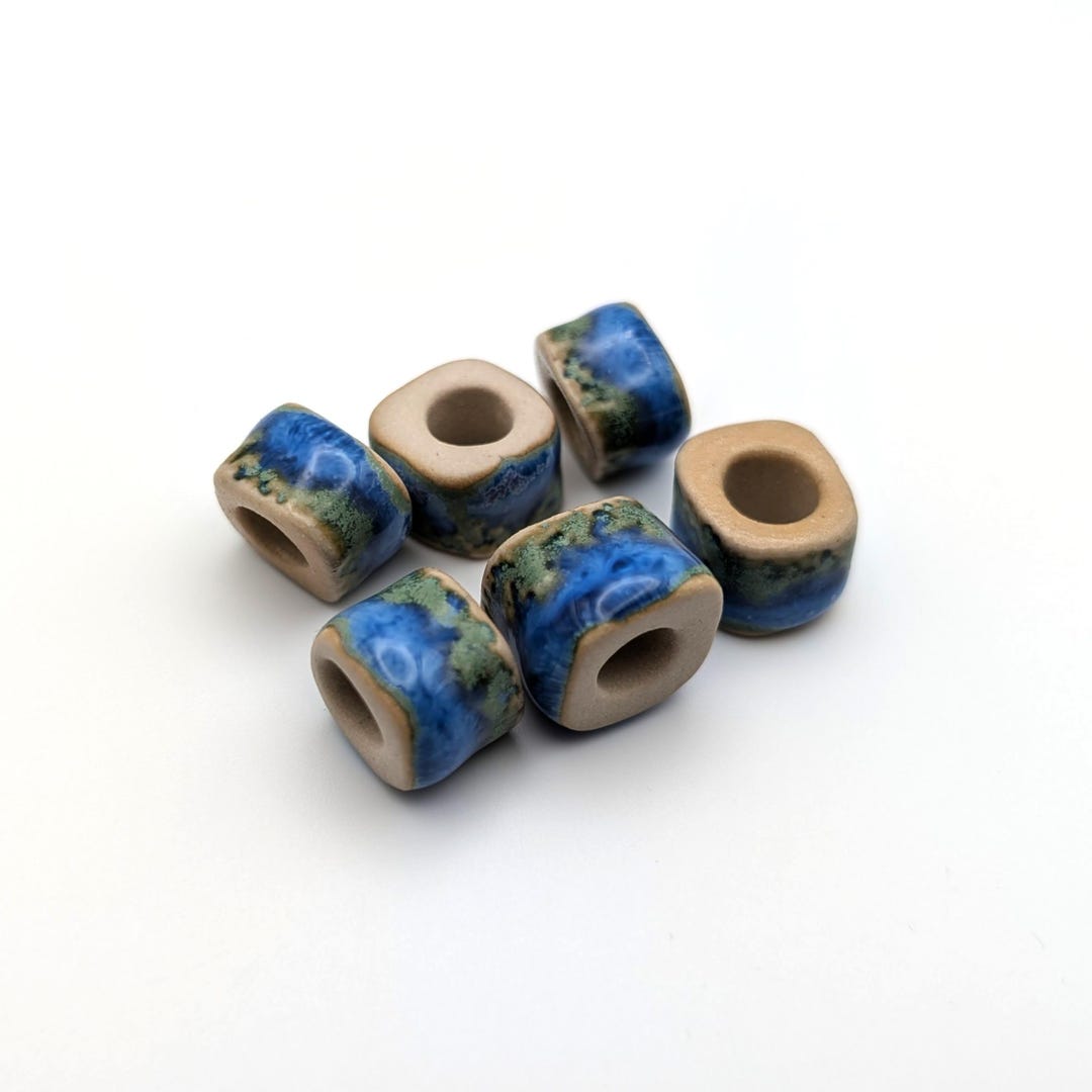 Set of 6 Handmade Square Tube Shaped Pottery, Ceramic Beads, Macrame ...
