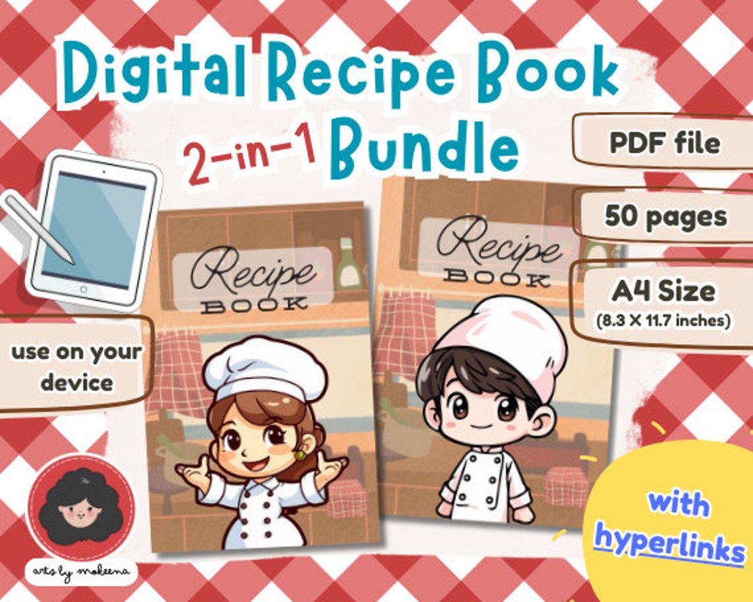 DIGITAL Recipe Book 2-in1 Bundle Food Journal Cook Book 50 Pages boy ...
