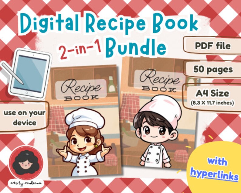 DIGITAL Recipe Book 2-in1 Bundle Food Journal Cook Book 50 Pages boy ...