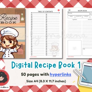 DIGITAL Recipe Book 2-in1 Bundle Food Journal Cook Book 50 Pages boy ...