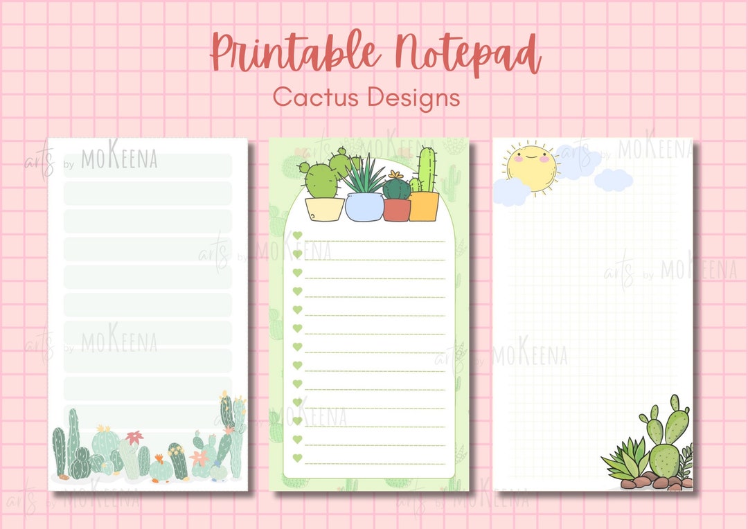 Printable Notepad Bundle 3in1 CACTUS Theme Digital Downloadable Product ...