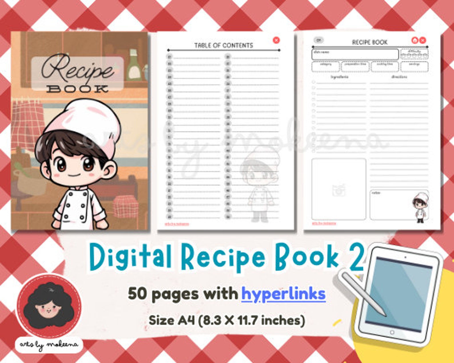 DIGITAL Recipe Book 2-in1 Bundle Food Journal Cook Book 50 Pages boy ...