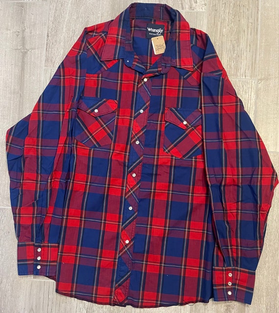 Vintage Bright Red & Blue Plaid Wrangler Long Sleeve… - Gem