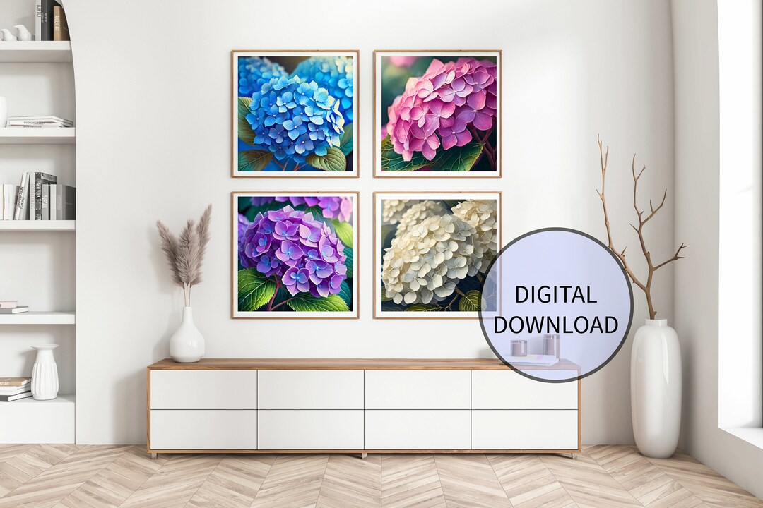Botanical Hydrangeas Wall Art, Set of 4 Hydrangeas Art Printable - Etsy