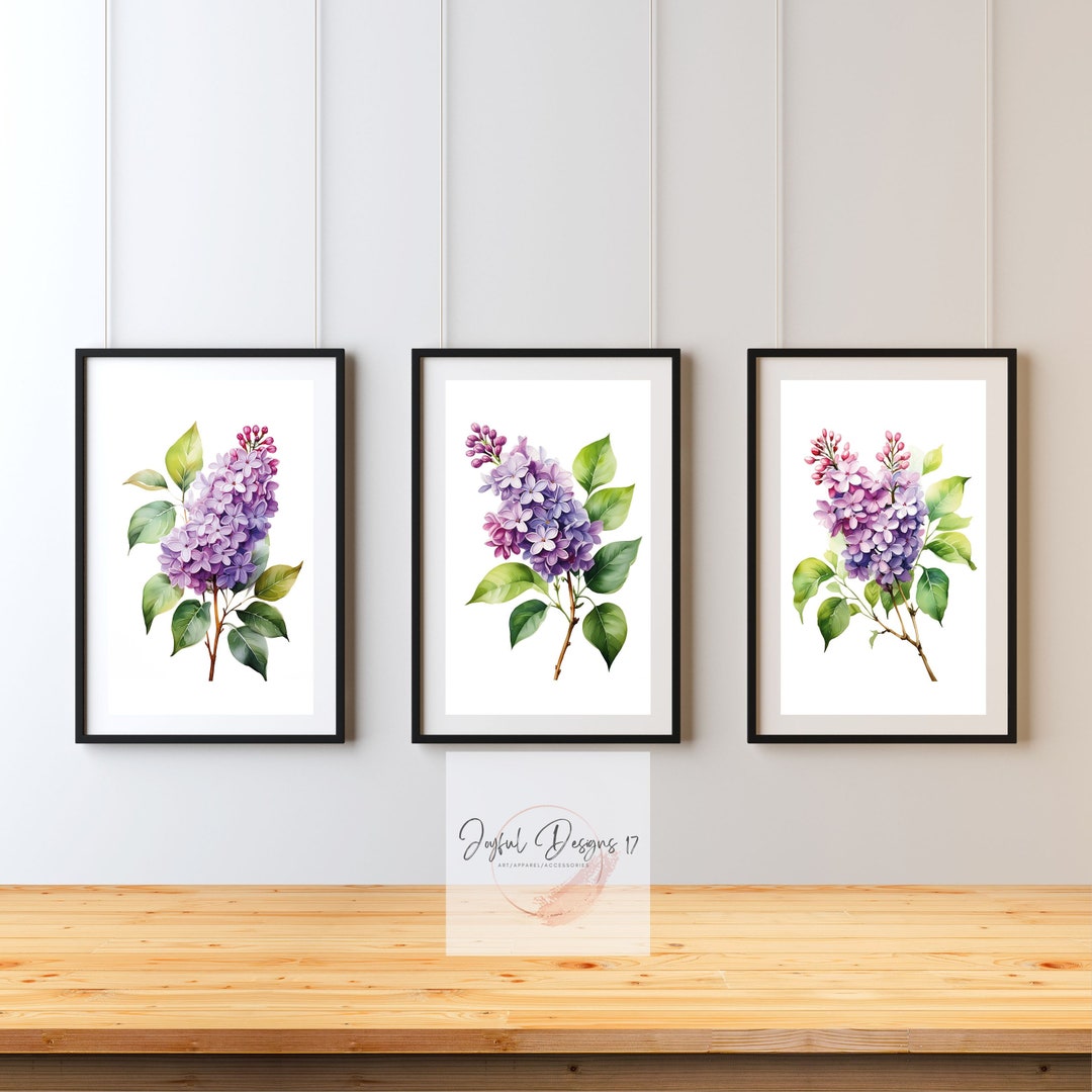 Watercolor Lilac Flower Wall Art, Set of 3 Lilac Floral Wall Decor ...