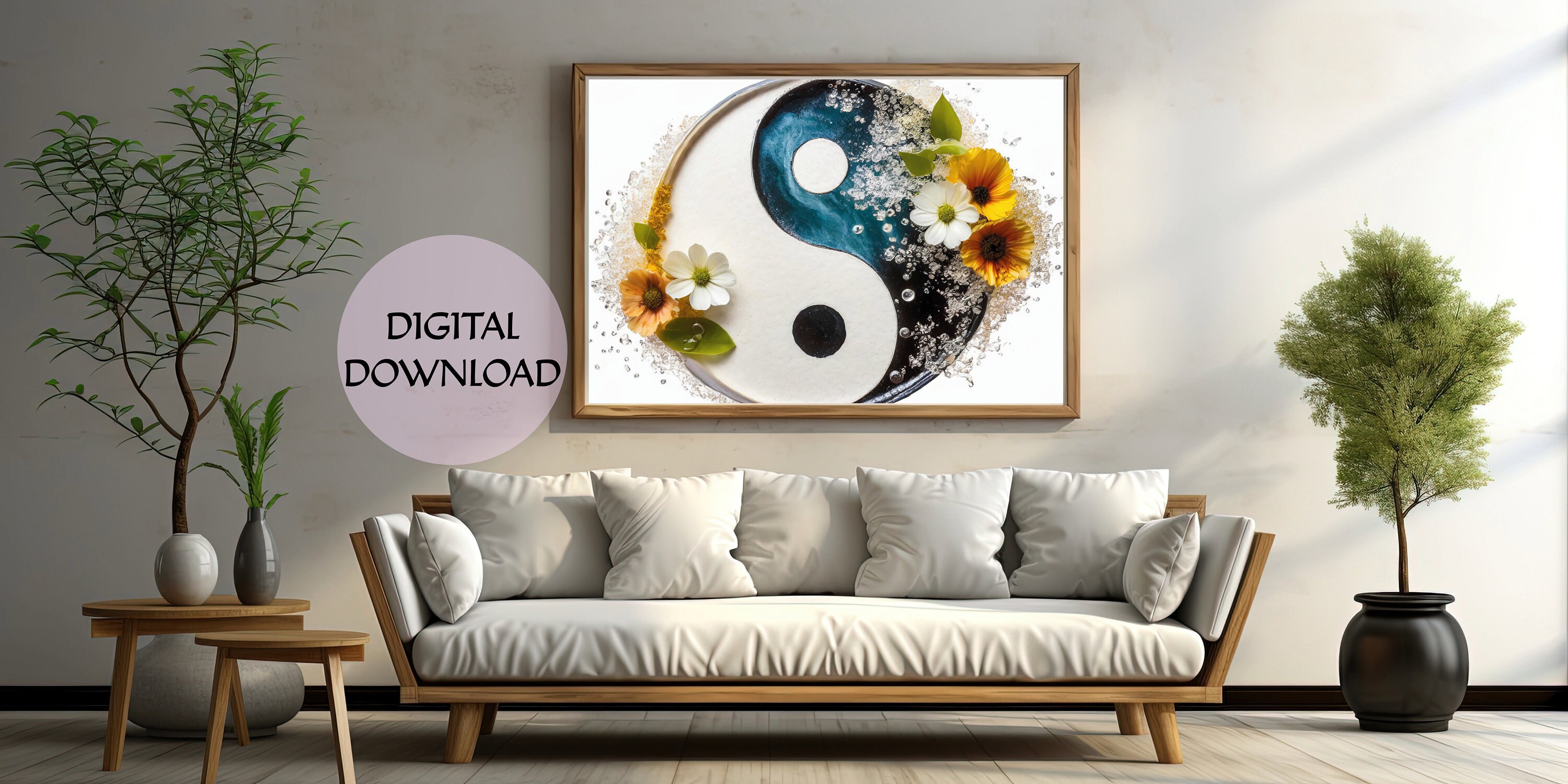 Yin Yang Wall Art, Yin Yang Art Printable, Meditation, Zen, Yin Yang Digital Print, Serenity ...