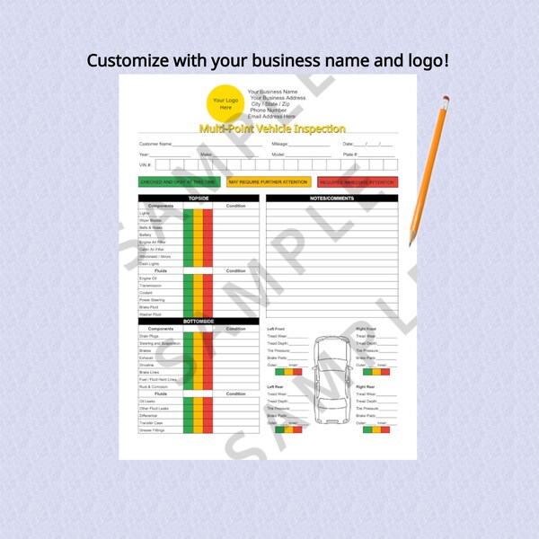 Vehicle Inspection Sheet - Etsy UK