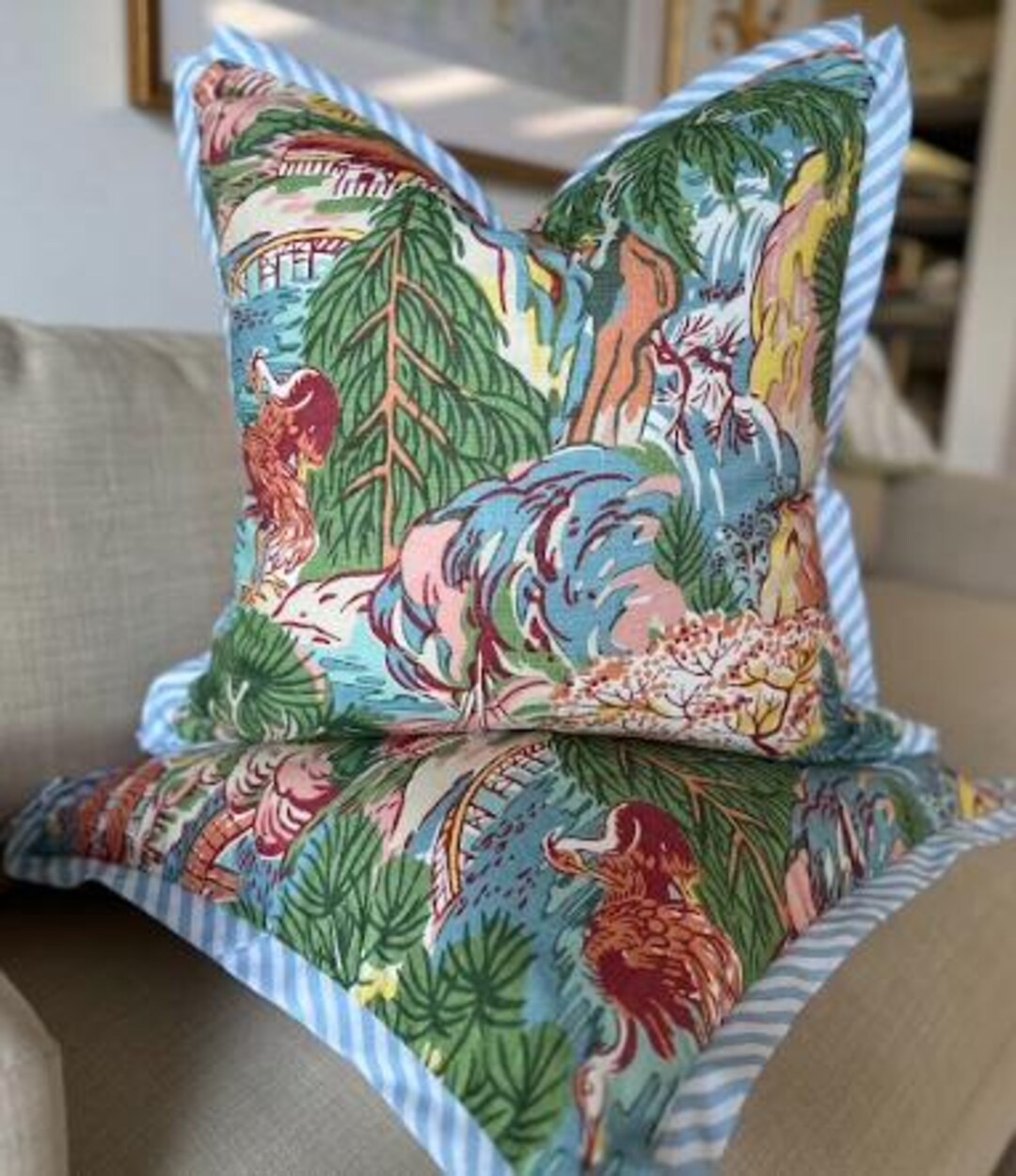Thibaut's Pagoda Trees in Pink and Green W/ Carlisle Stripe Flange - Etsy