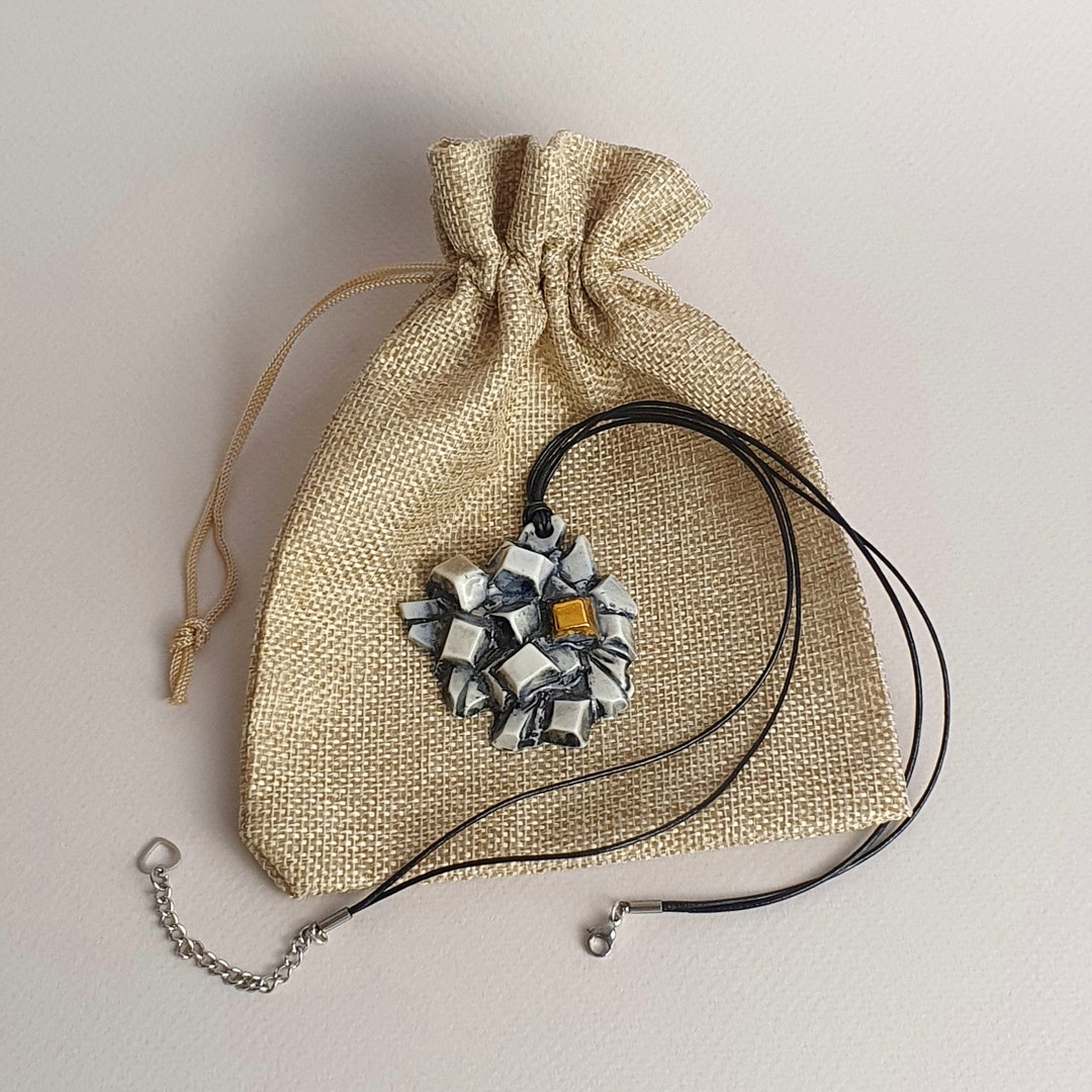 Golden Earthstone Pendant • Ceramic Mineral Necklace • Porcelain ...