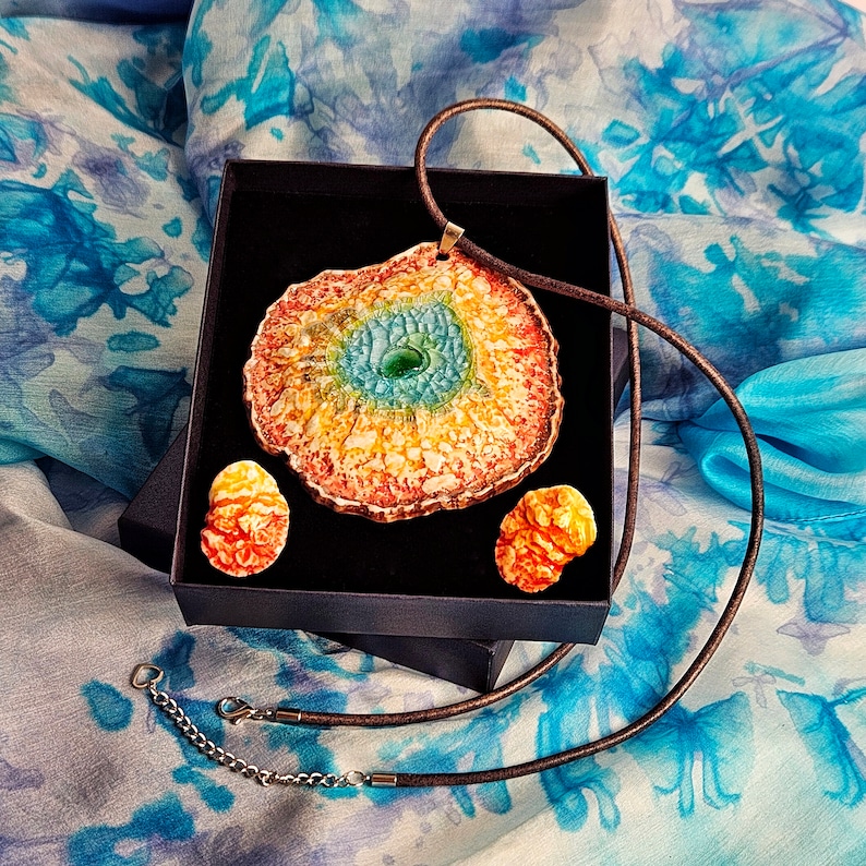 Yellowstone Firestone Jewelry Set Ceramic Necklace Porcelain Handmade ...